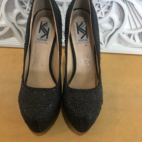 Kiss Kouture | Shoes | Kiss Kouture Tulip Black Sparkle Platform Heels ...